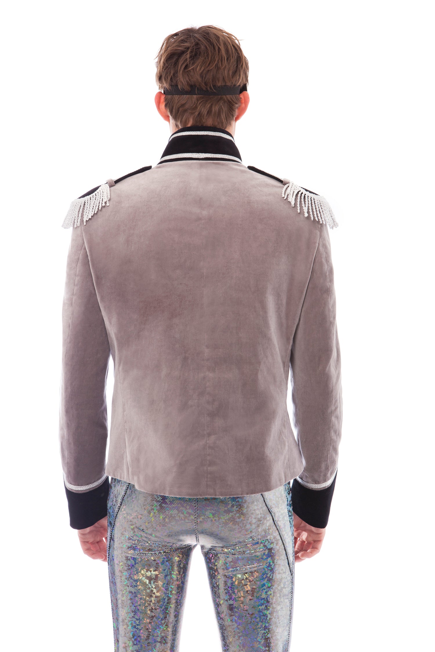 Men's Grey Velvet Military Style Jacket by Pinky Laing | Festivalia.com